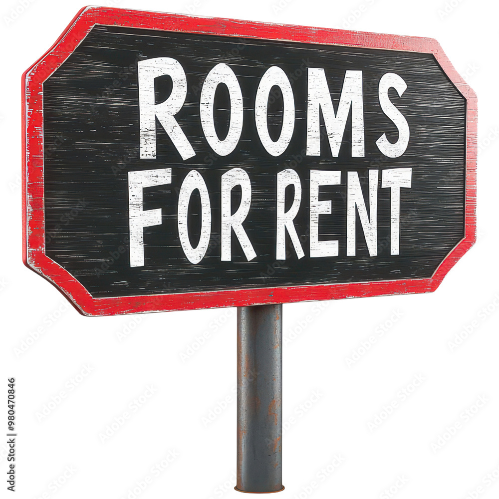 Black "Rooms for Rent" sign with red border and white text vintage ...