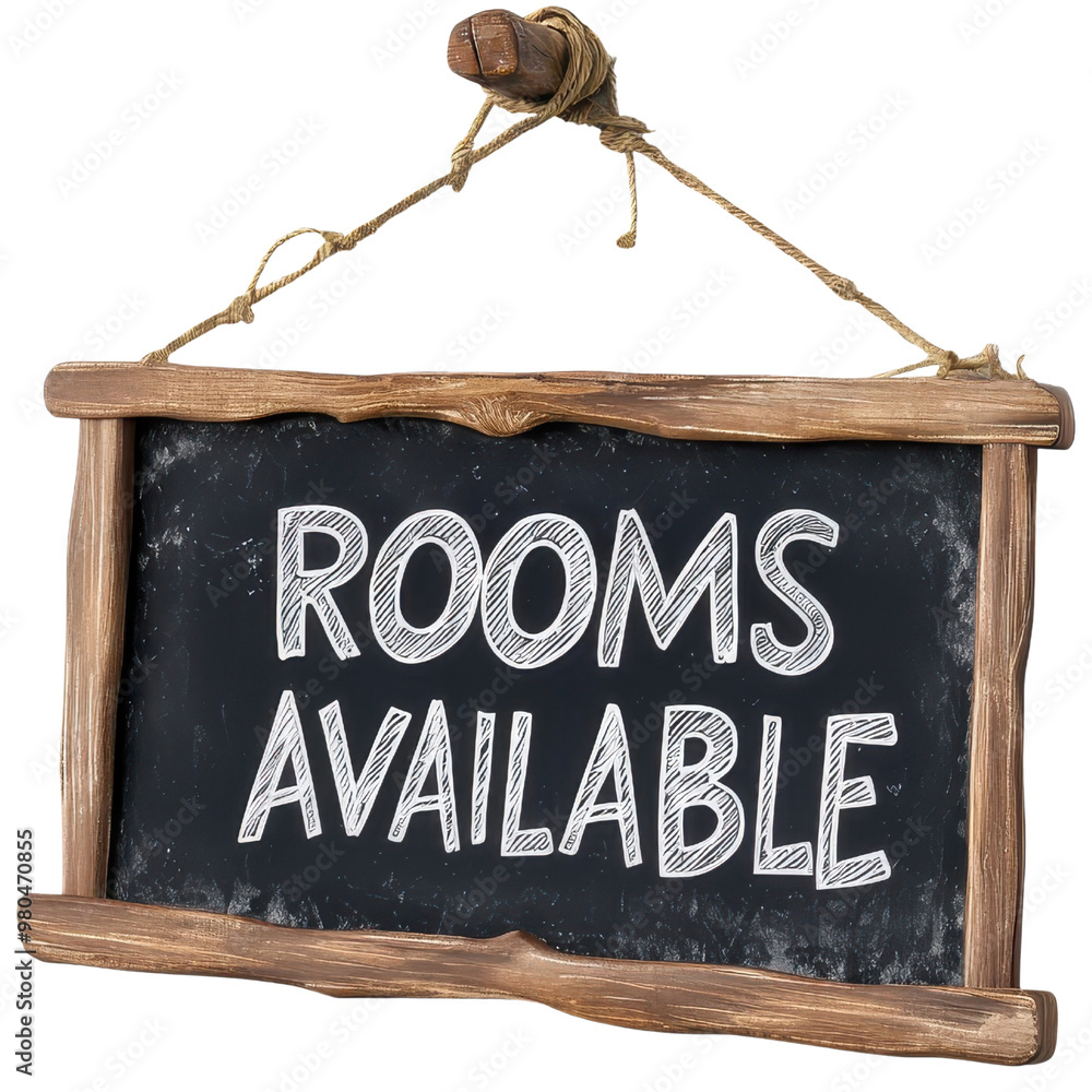 Rustic chalkboard style "Rooms Available" sign with wooden frame and ...