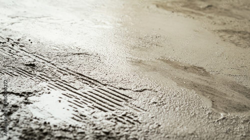 Freshly poured concrete slab with fine ridges from the trowel ...