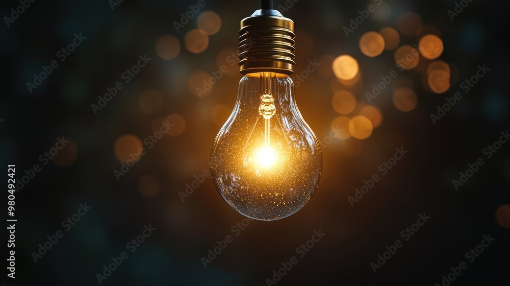 Glowing light bulb suspended in mid-air with a soft halo effect ...