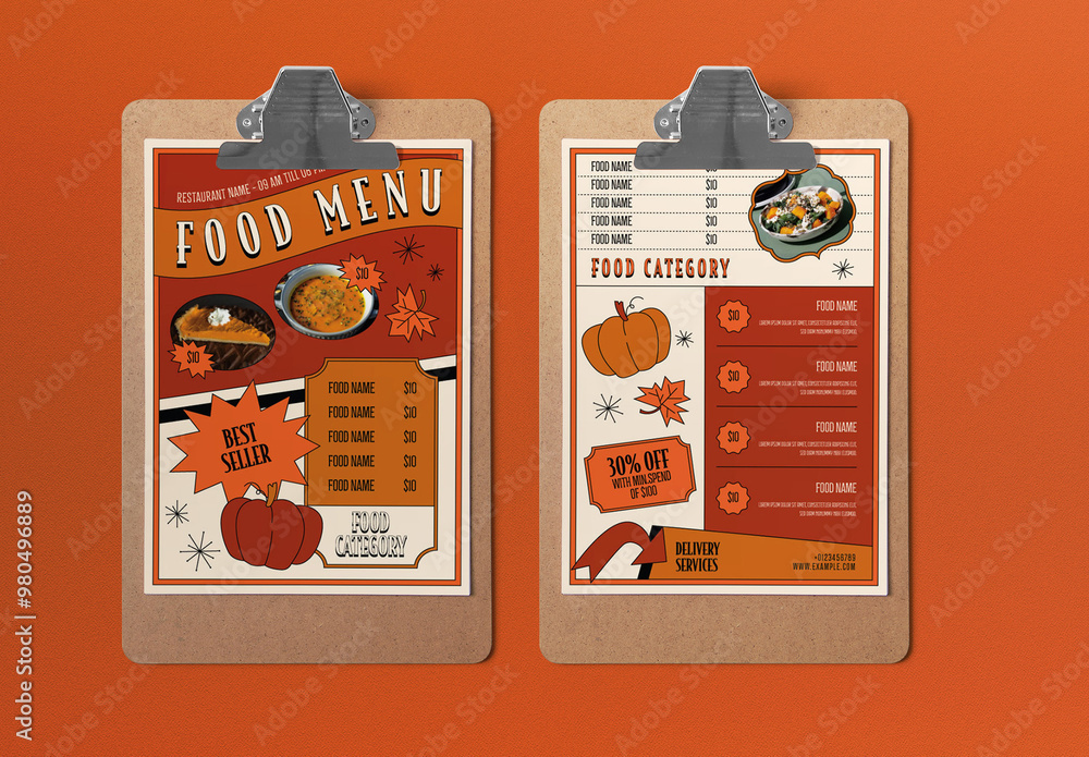 Brown Vintage Mid Century Autumn Food Menu Layout Stock Template ...