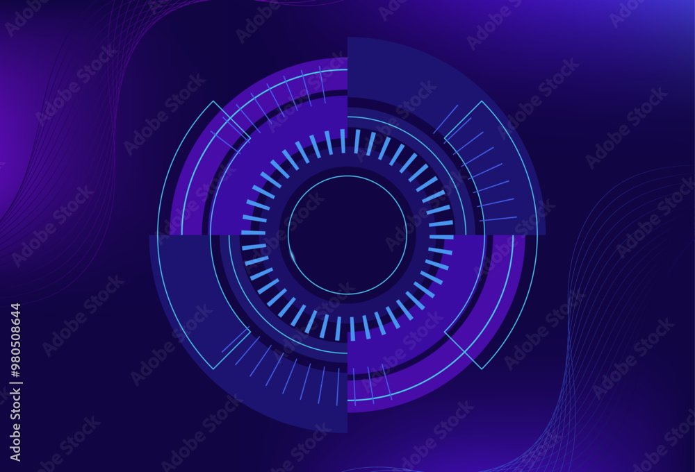 Digital HUD display, circular lines and light effects on navy gradient ...