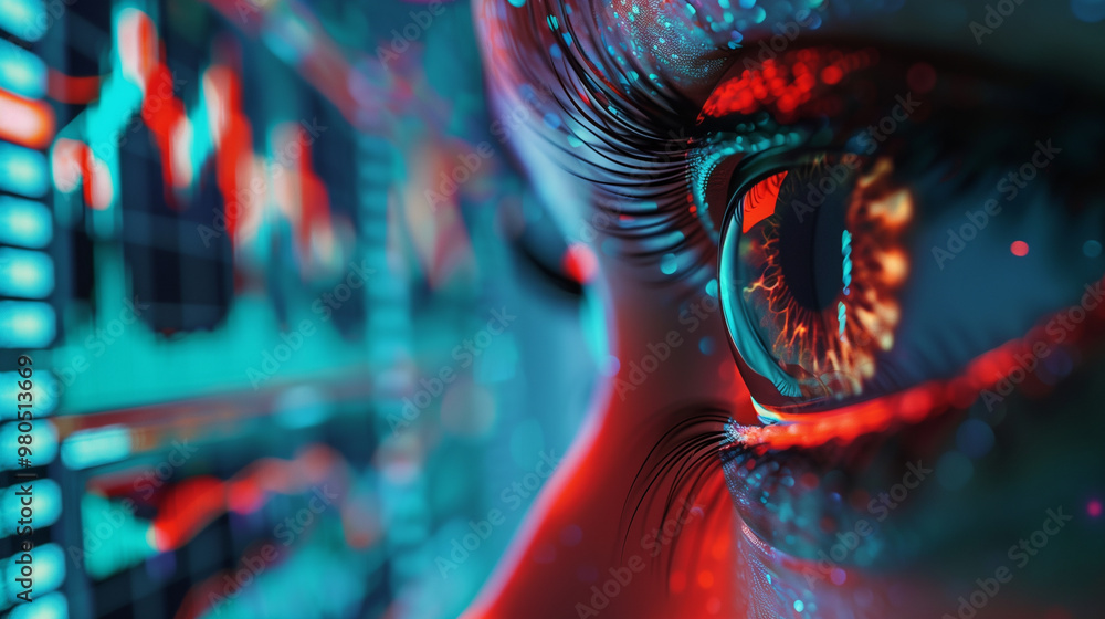 Futuristic close-up of a human eye with digital data and financial ...