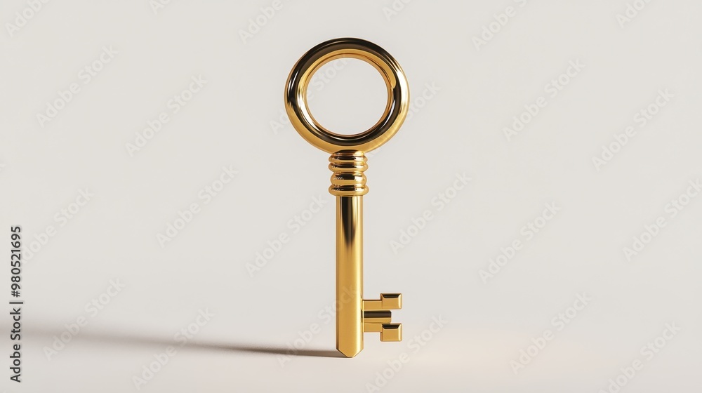 Key to success symbolized by a detailed golden key standing upright ...