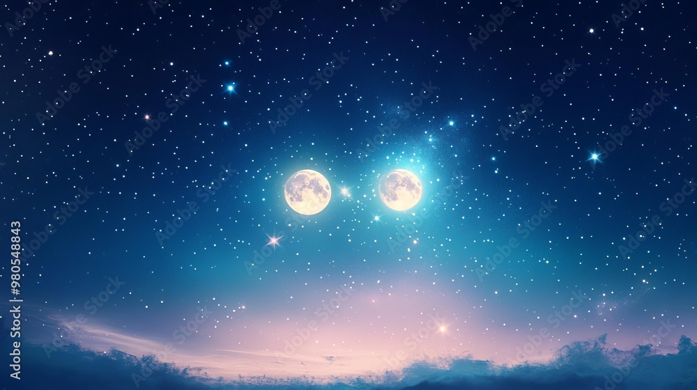 Starry night with two constellations merging, highlighting their ...