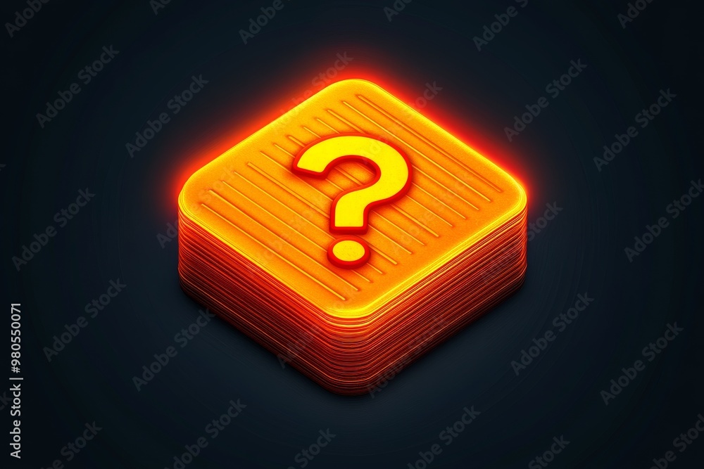 Neon orange question mark on a glowing cube symbolizing incomplete ...