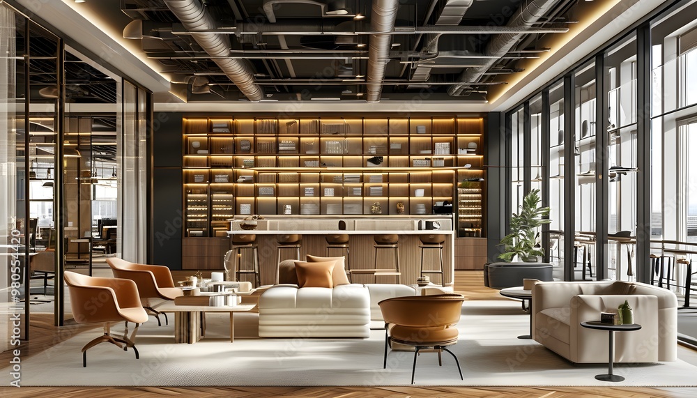 Elegant coworking haven featuring upscale furnishings, intimate private ...