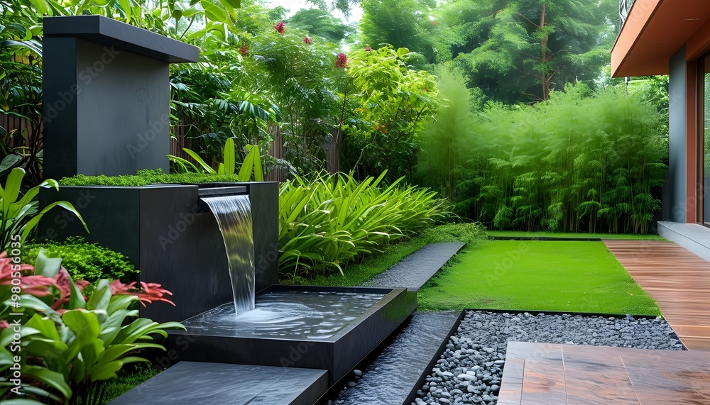 Contemporary rainwater harvesting system in a residential garden ...