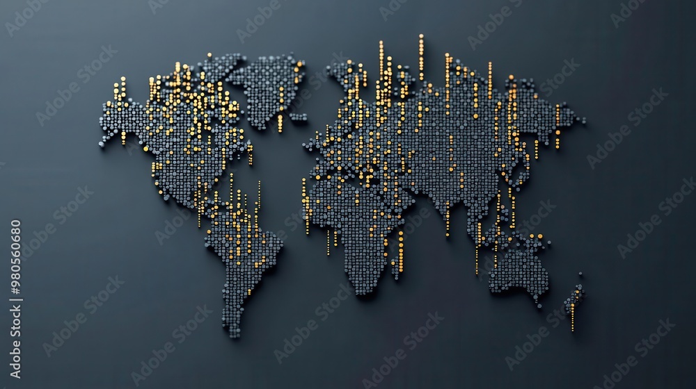 Global portfolio visualized as different sectors growing on a 3D map ...