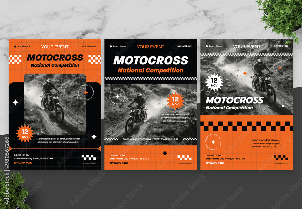Black And Orange Flyer Motocross Stock Template | Adobe Stock