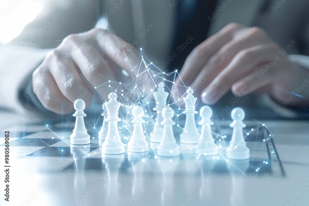 Futuristic digital chess game with virtual connections, combining ...