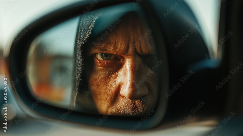 Grim reaper reflection in rear view mirror - haunting road safety ...