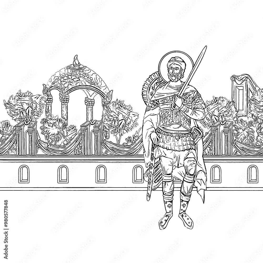 Poster Saint Eustace (name english). Coloring page in Byzantine style ...