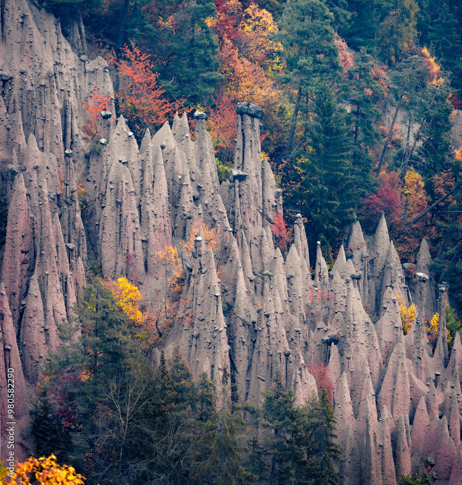 Unbelievable autumn scene of Earth pyramids of Ritten - Spiky sand ...