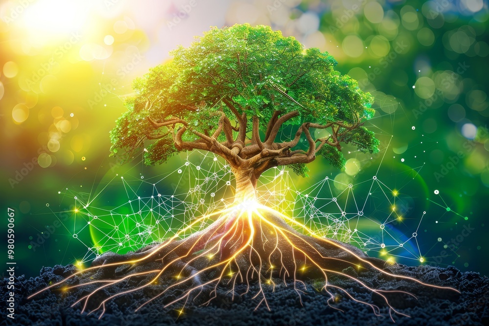 Illuminated family tree with human figures and symbols, representing ...