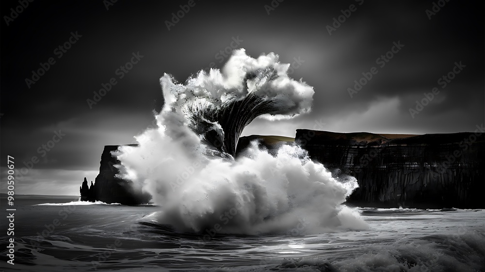 dramatic cliffs of moher, ireland, waves crashing, moody atlantic sky ...