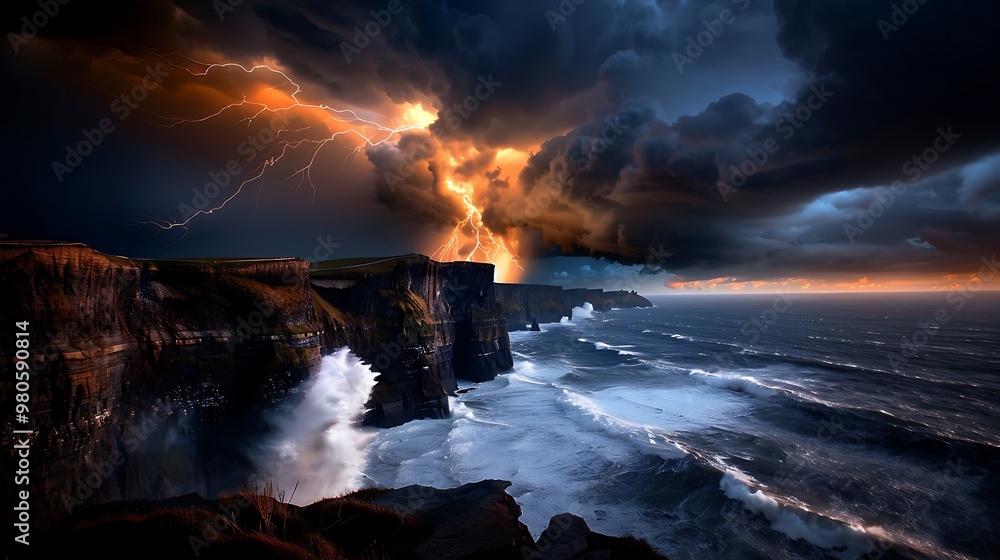 dramatic cliffs of moher, ireland, stormy atlantic waves the cliffs of ...