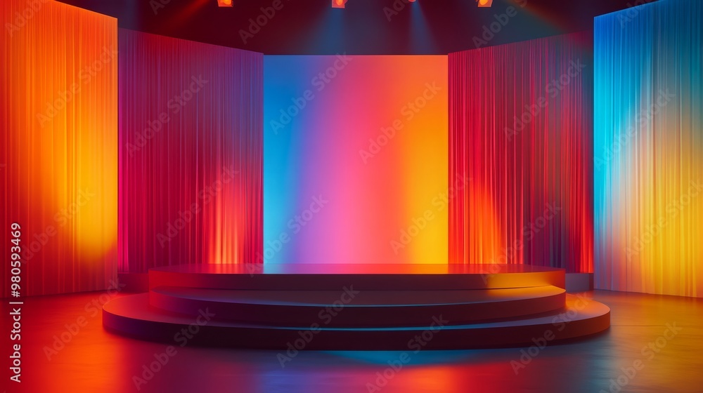 Bright, modern stage setup with vivid color transitions and gradients ...