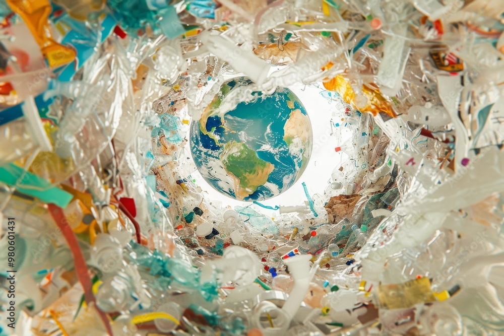 Plastic waste encircling the planet Earth, representing the critical ...