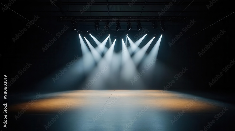 Large-scale spotlight installation with multiple beams crisscrossing ...