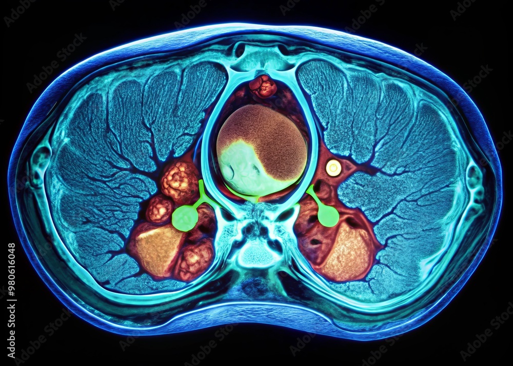 "Scanned MRI image of a normal, healthy gallbladder in the abdominal ...