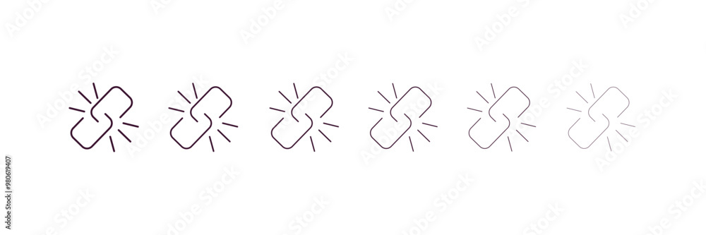 broken link outline icon. Linear vector from programming concept. 6 different line style broken ...
