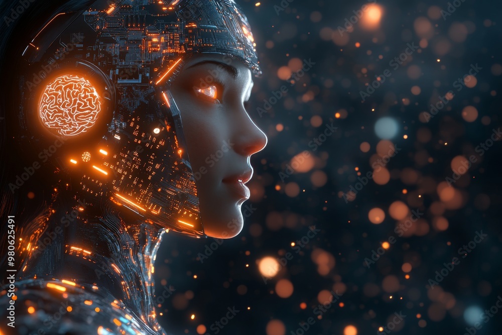 Profile of a human head with glowing circuitry in the brain symbolizing ... Profile of a human head with glowing circuitry in the brain symbolizing ...
