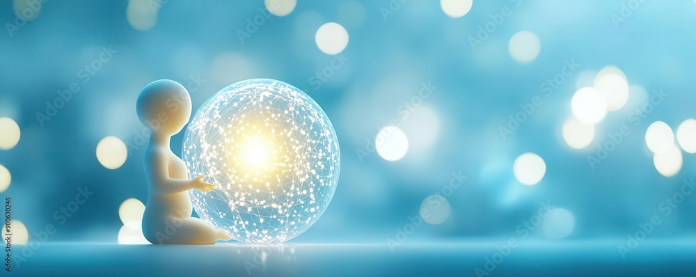 Depiction of early pregnancy, with embryo glowing softly within a ...