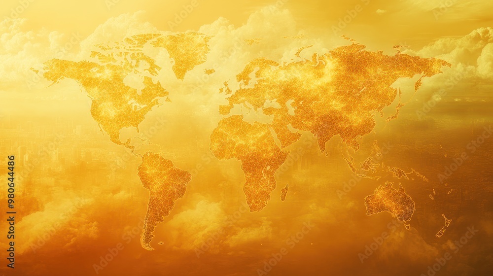 8. Digital map of the world with hot zones representing climate change ...