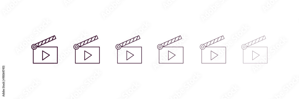 movie play button outline icon. Linear vector from user interface concept. 6 different line ...