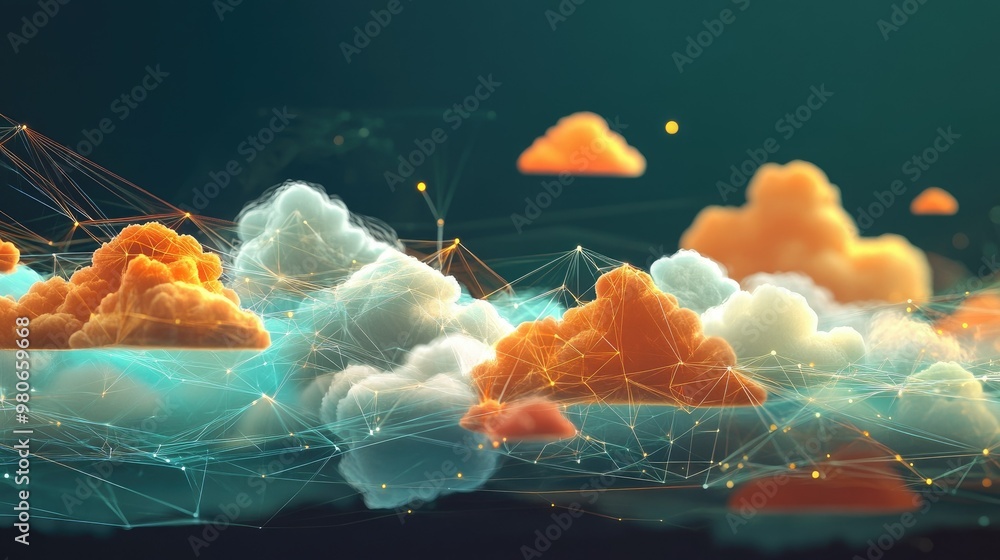 An illustration of multiple clouds in different dimensions (2D/3D), representing multi-cloud ...
