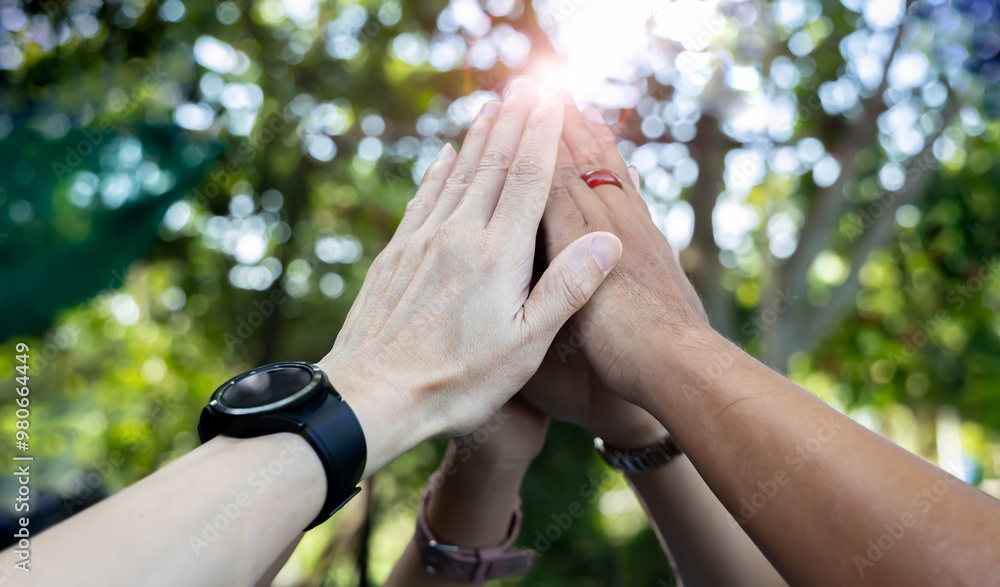 Teamwork Concept,Group of diversity people to greeting power tag team ...