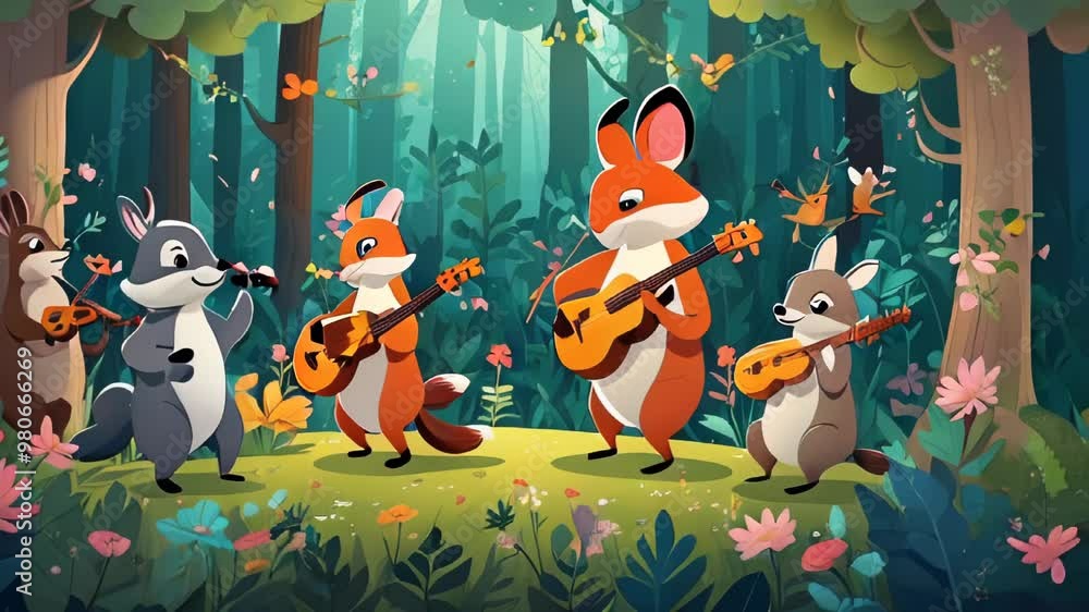 A group of adorable cartoon animals, including a fox, raccoon, and ...