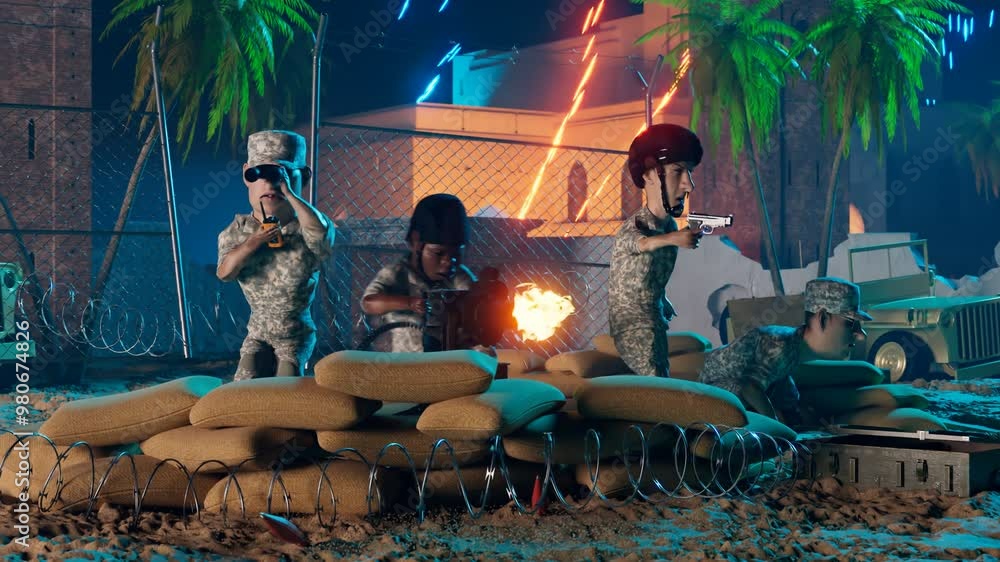 Military Guys In A Trench With Wires Are Attacking A Target Fighting ...