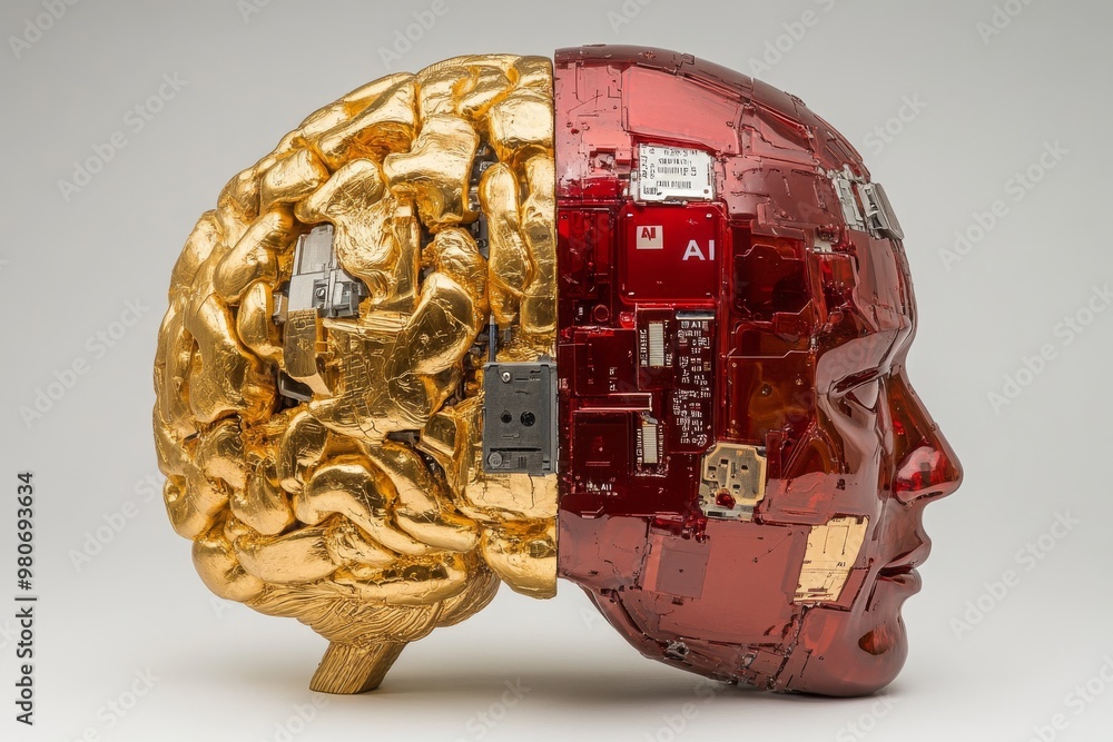 Abstract human head with circuit board elements symbolizing the ...