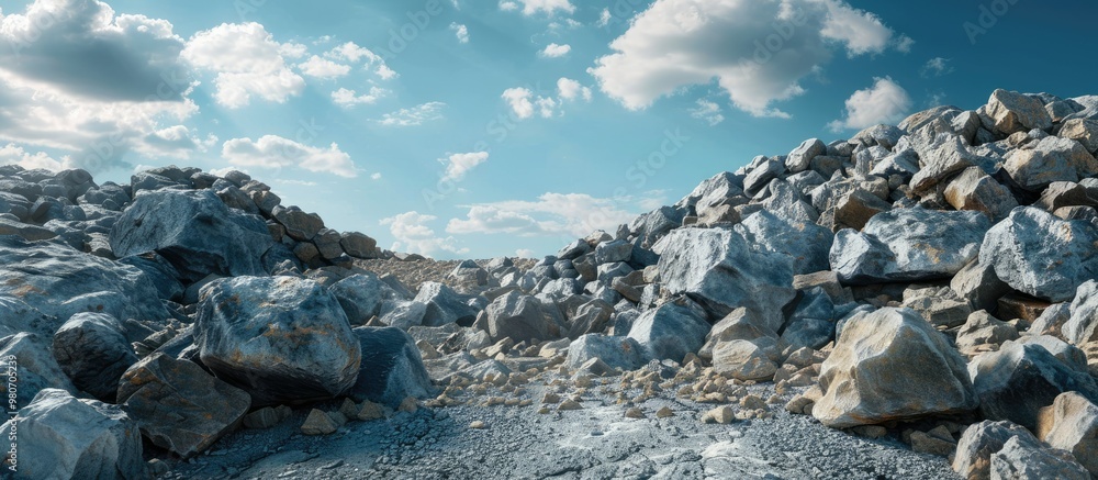 Copy space image of a mining waste rock dump against a sky background ...