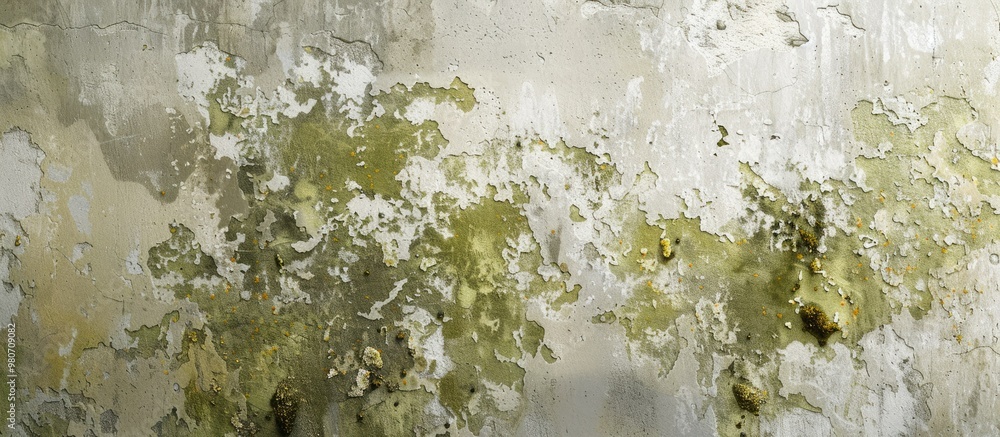 A detailed wall texture featuring mold spots moss damaged paint layers ...