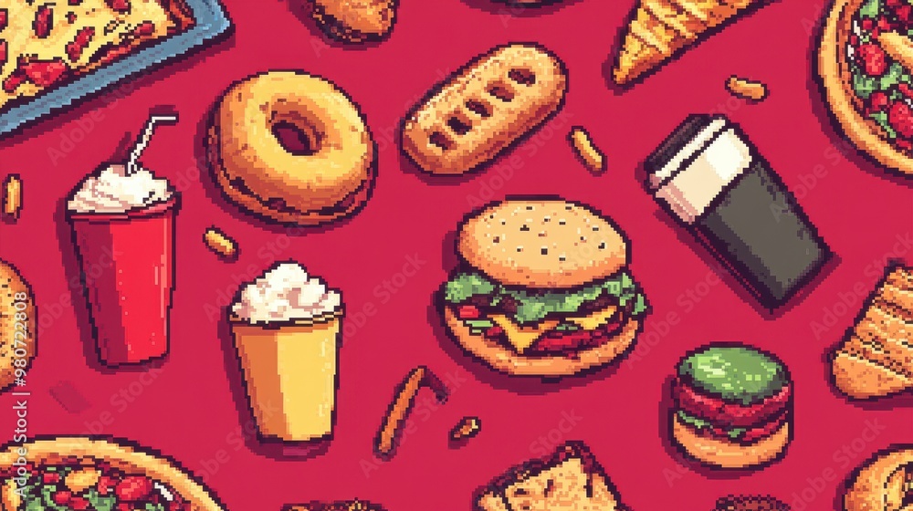 Pixel Art Fast Food Vector Set with Burger,pizza,Soda,Ice Cream,Hot Dog ...