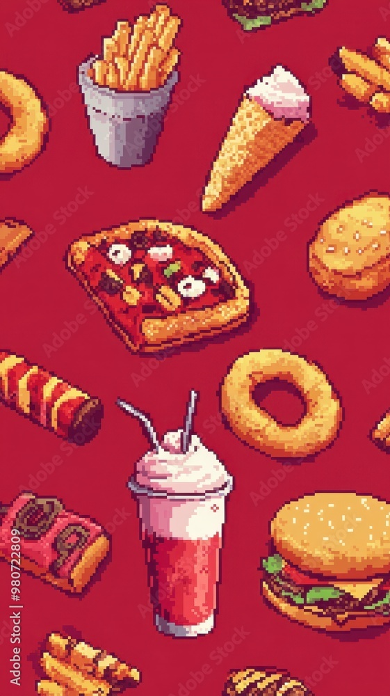 Pixel Art Fast Food Vector Set with Burger,pizza,Soda,Ice Cream,Hot Dog ...