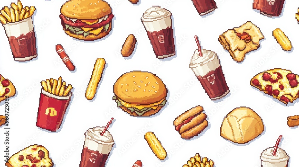 Pixel Art Fast Food Vector Set with Burger,pizza,Soda,Ice Cream,Hot Dog ...