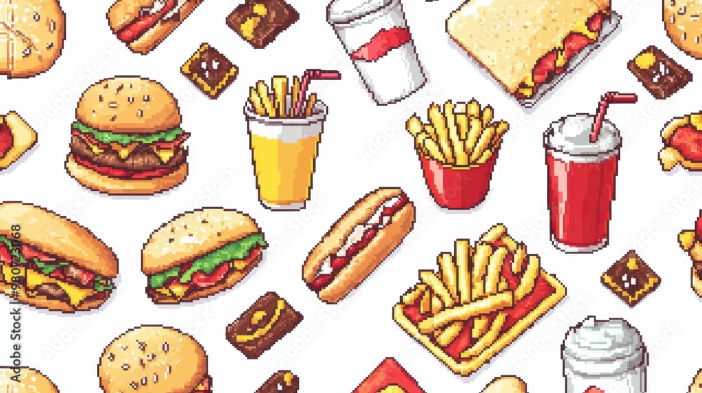 Pixel Art Fast Food Vector Set with Burger,pizza,Soda,Ice Cream,Hot Dog ...