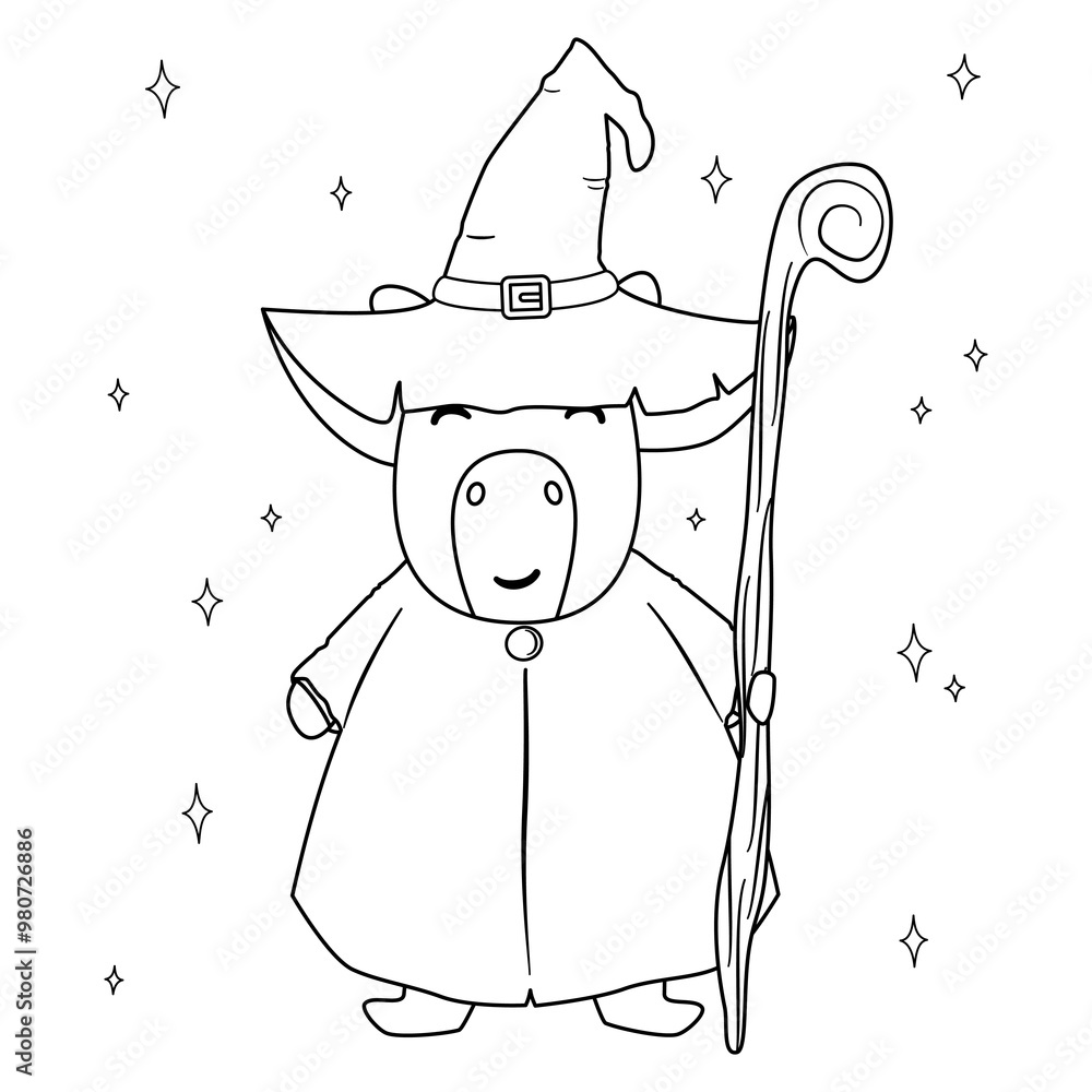 cute hand drawn black and white cartoon character wizard capybara ...