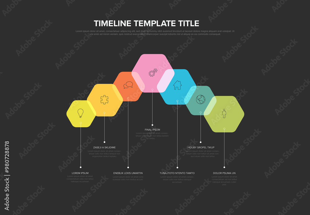 Seven steps in rainbow hexagons infographic template for process ...