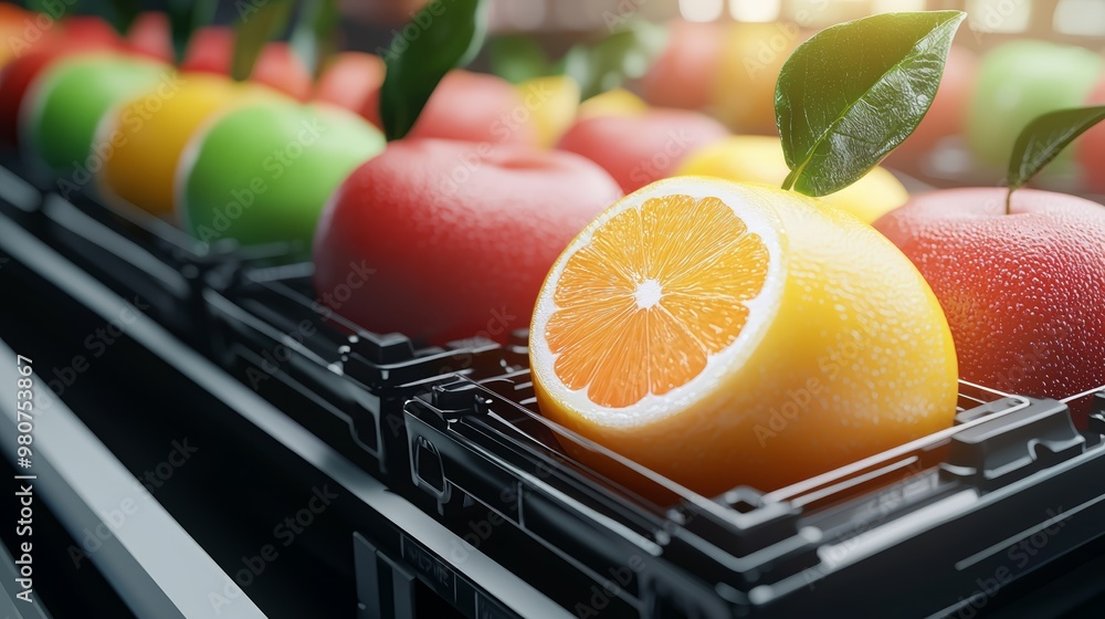 High-tech sensor detecting freshness of fruits in retail packaging ...