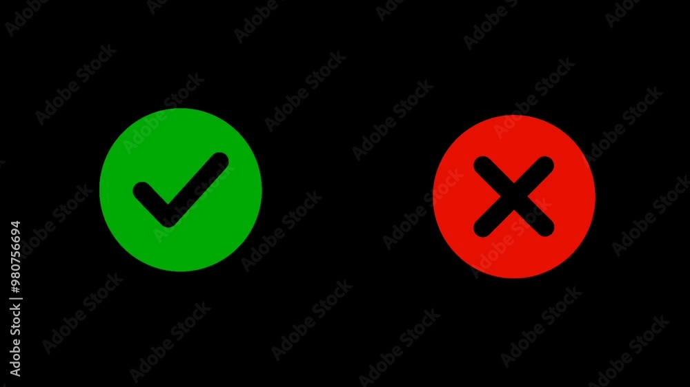 animated yes or no on black background. animation of a check mark or ...