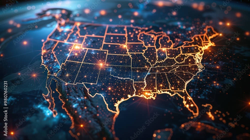 Map of industrial zones across the USA transforming into digital ...