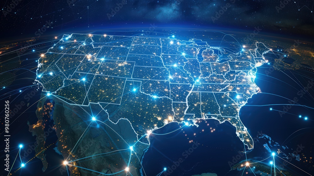 Map of industrial zones across the USA transforming into digital ...