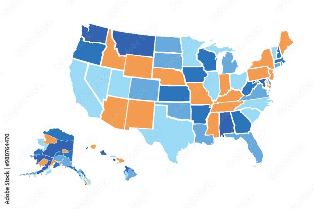 Map of USA modern colors vector, isolated on white background.Travel ...