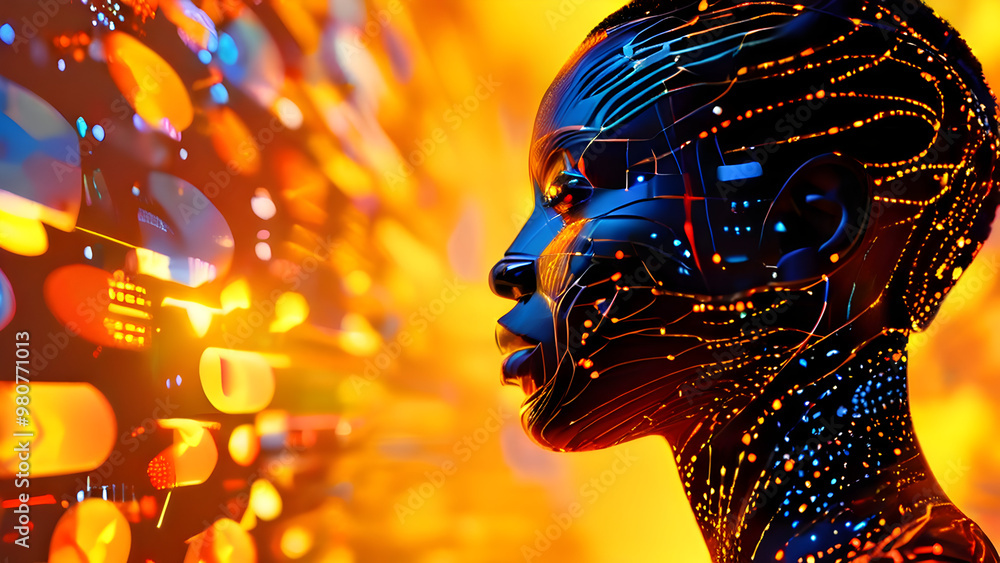 Visually represent the flow of data or light in the form of a human ...