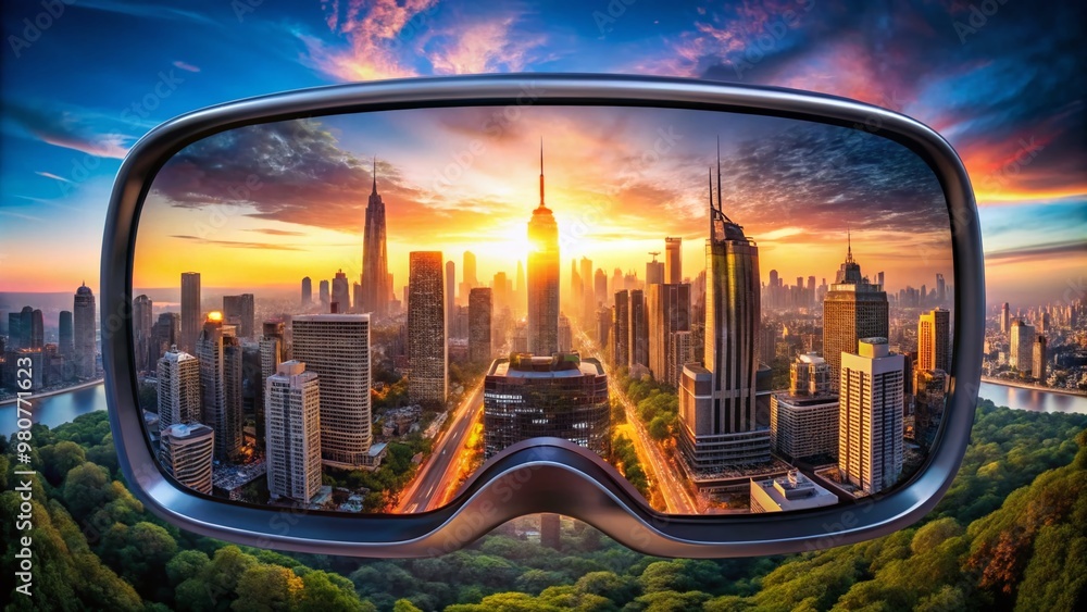 A futuristic virtual reality headset displays a stunning 360-degree ...